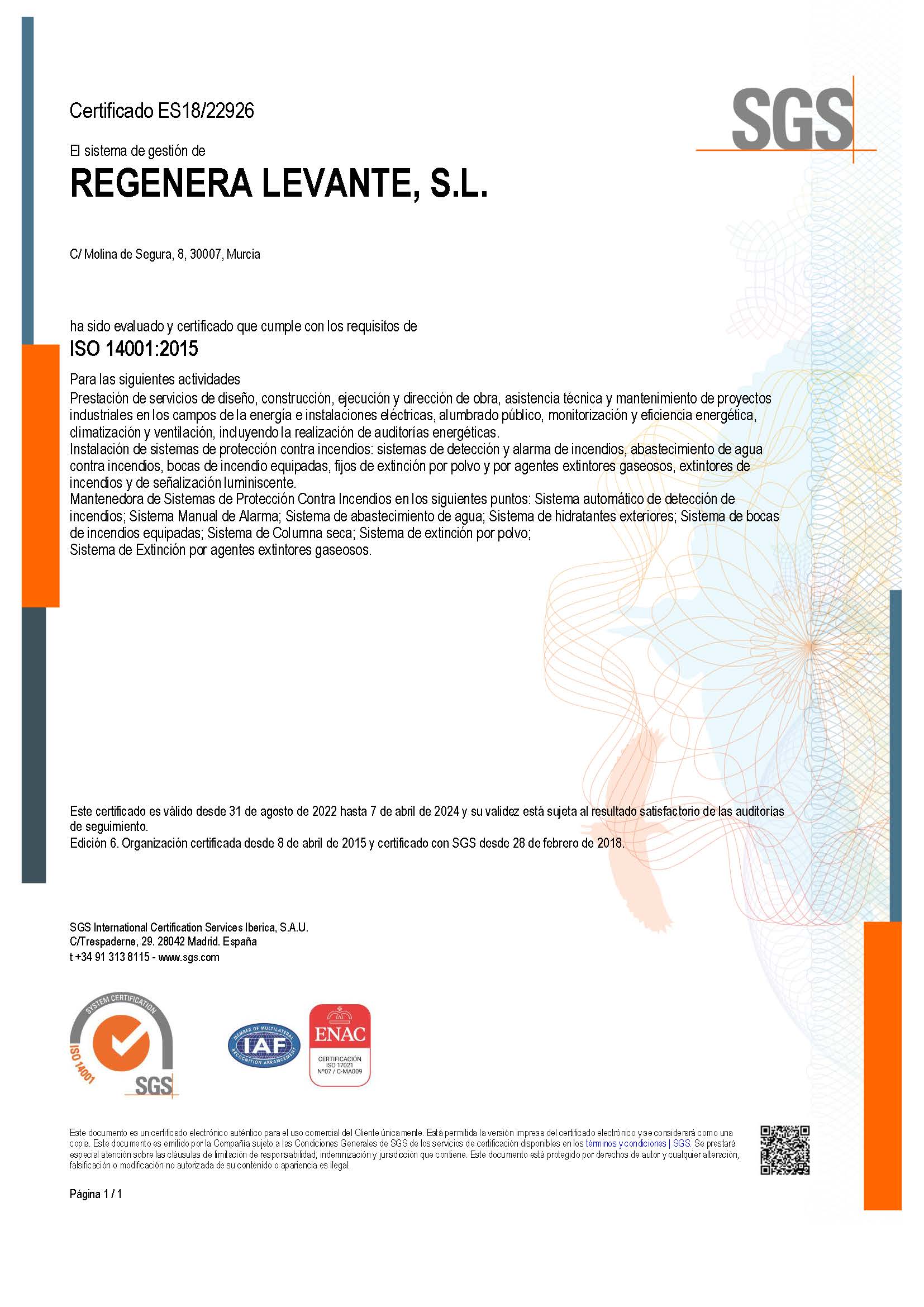 REGENERA está certificada por SGS en calidad, medio ambiente, energía y ...
